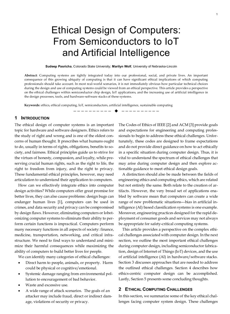 Ethical Design of Computers: From Semiconductors to IoT and Artificial ...