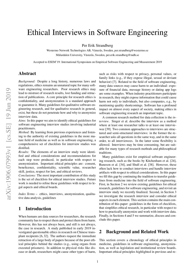 Ethical Interviews in Software Engineering | DeepAI