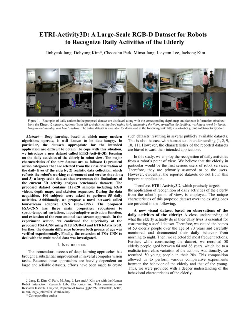 Etri Activity3d A Large Scale Rgb D Dataset For Robots To Recognize