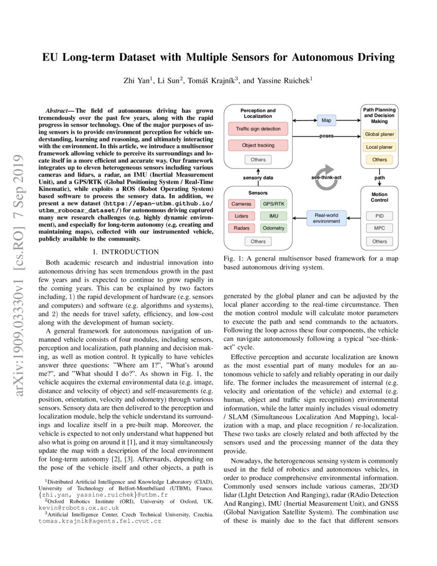 EU Long-term Dataset with Multiple Sensors for Autonomous Driving | DeepAI