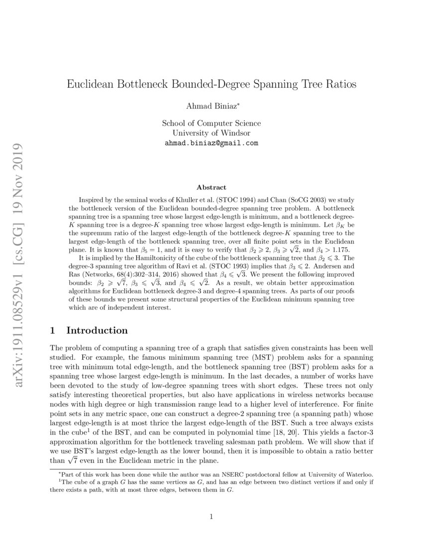 Euclidean Bottleneck Bounded Degree Spanning Tree Ratios Deepai