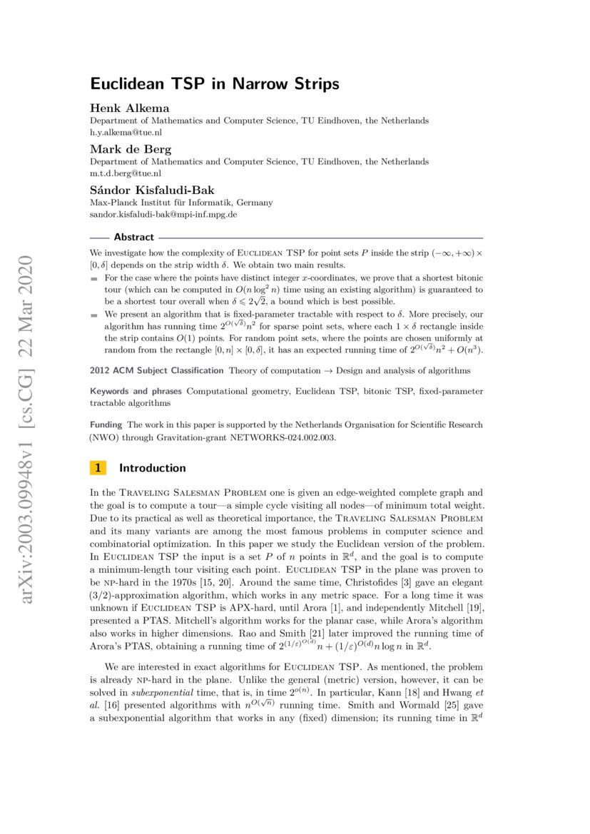 Euclidean TSP in Narrow Strip | DeepAI