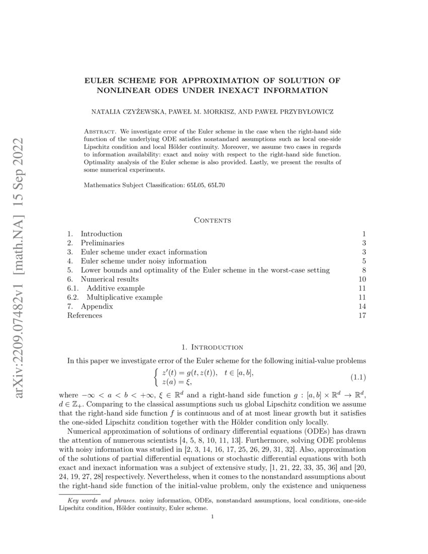Euler scheme for approximation of solution of nonlinear ODEs under ...
