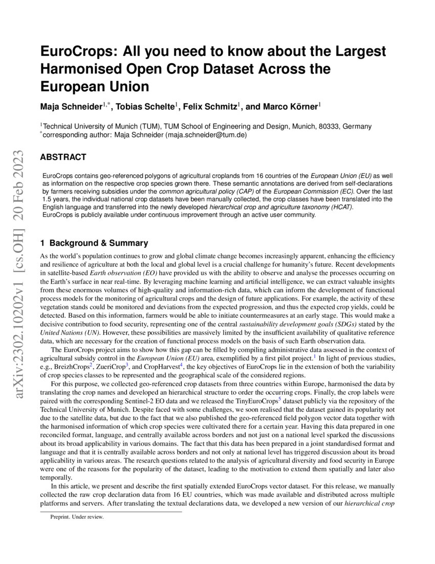 EuroCrops: All you need to know about the Largest Harmonised Open Crop ...