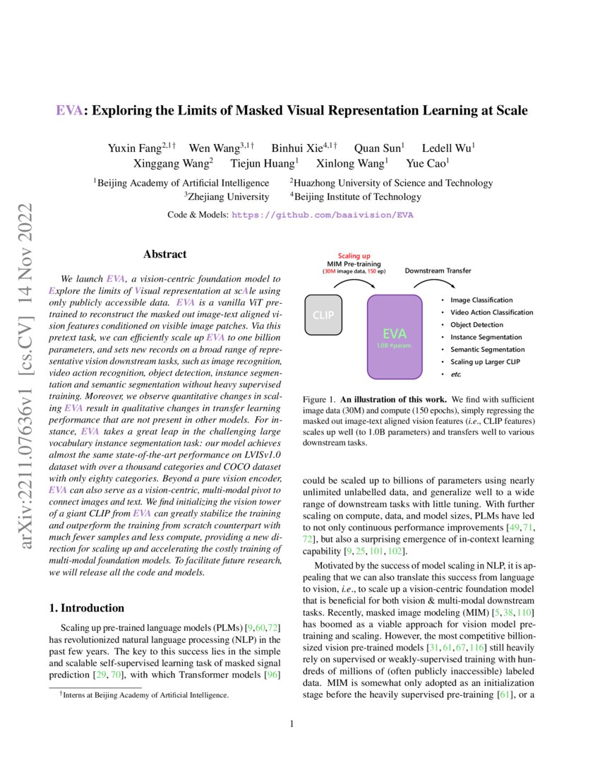 EVA: Exploring the Limits of Masked Visual Representation Learning at ... EVA: Exploring the Limits of Masked Visual Representation Learning at ...