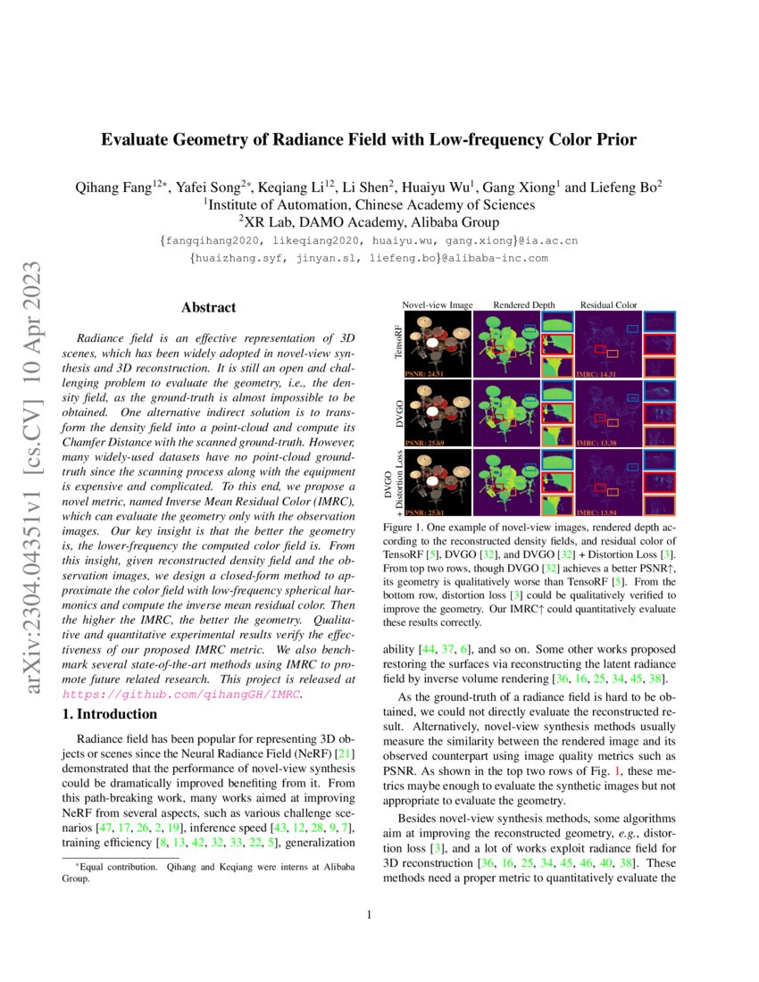 Evaluate Geometry of Radiance Field with Low-frequency Color Prior | DeepAI