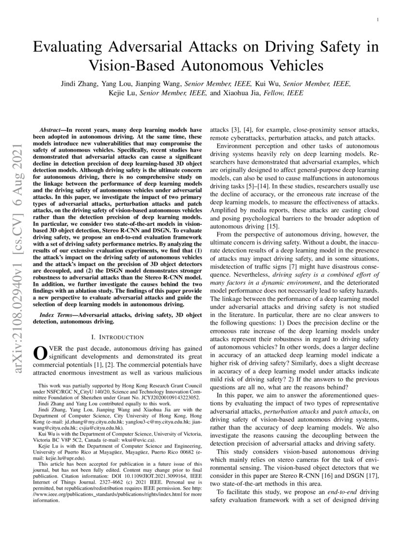 Evaluating Adversarial Attacks On Driving Safety In Vision Based Autonomous Vehicles Deepai