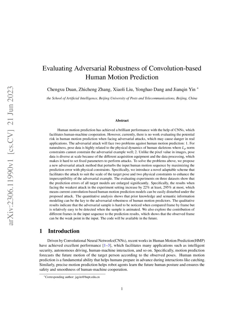 Evaluating Adversarial Robustness Of Convolution Based Human Motion Prediction Deepai 