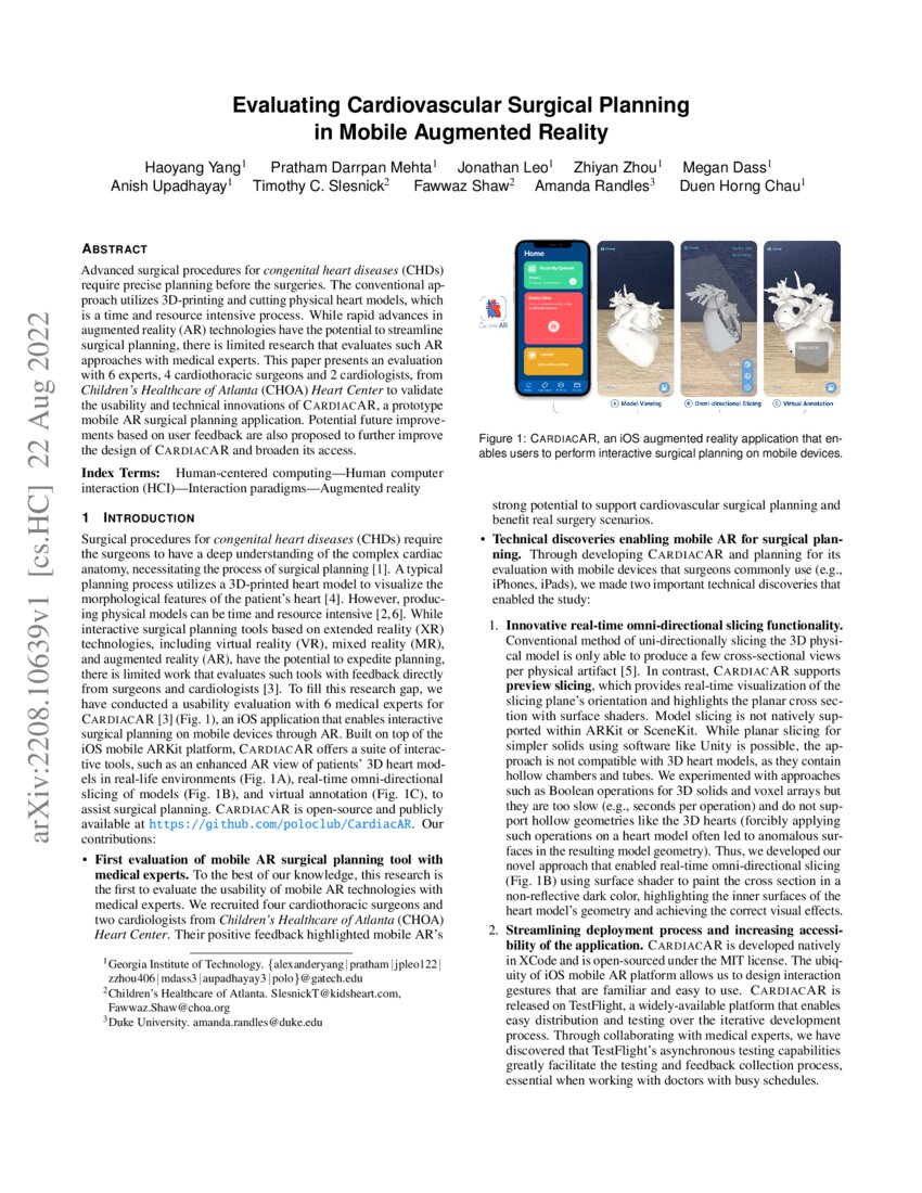 Evaluating Cardiovascular Surgical Planning in Mobile Augmented Reality ...