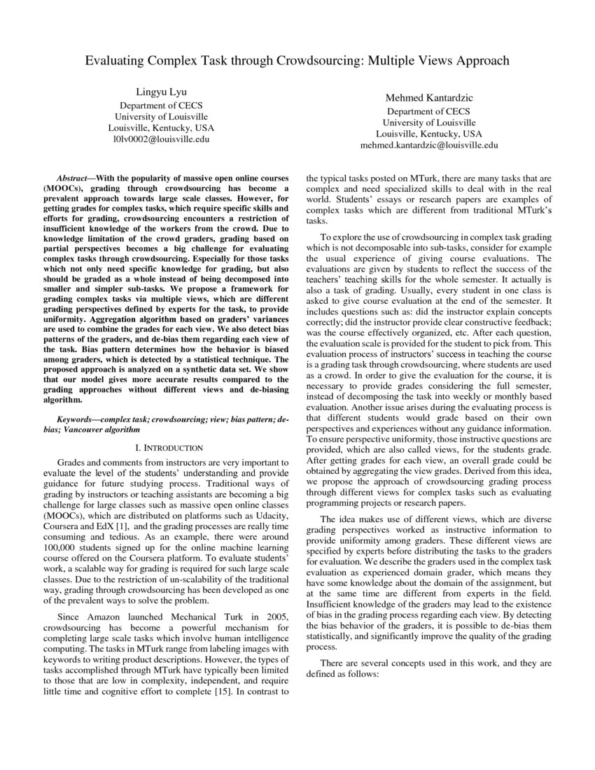 Evaluating Complex Task through Crowdsourcing: Multiple Views Approach ...
