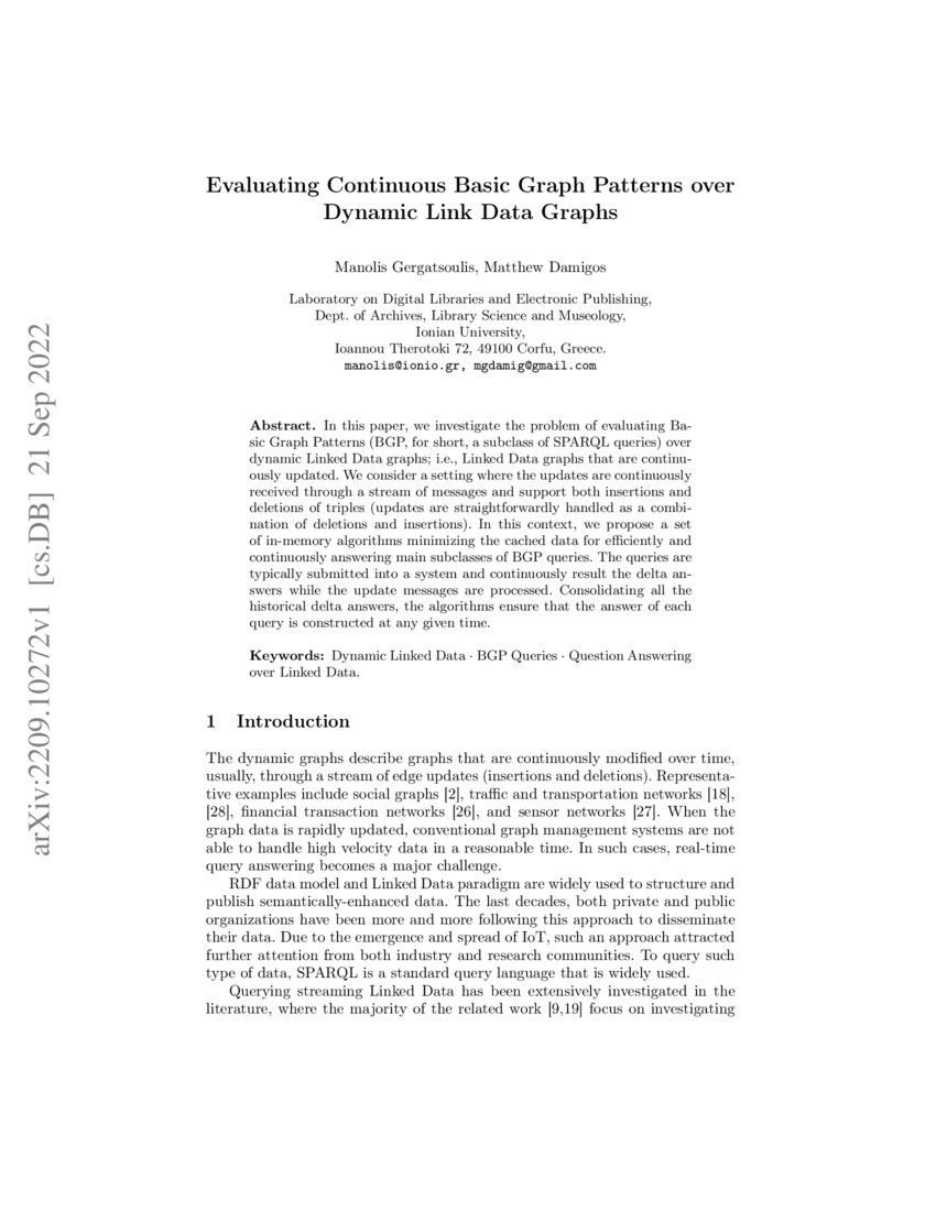 Evaluating Continuous Basic Graph Patterns Over Dynamic Link Data Graphs Deepai 