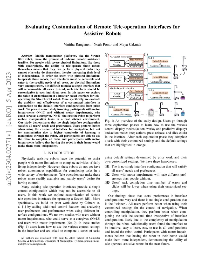 Evaluating Customization of Remote Tele-operation Interfaces for ...