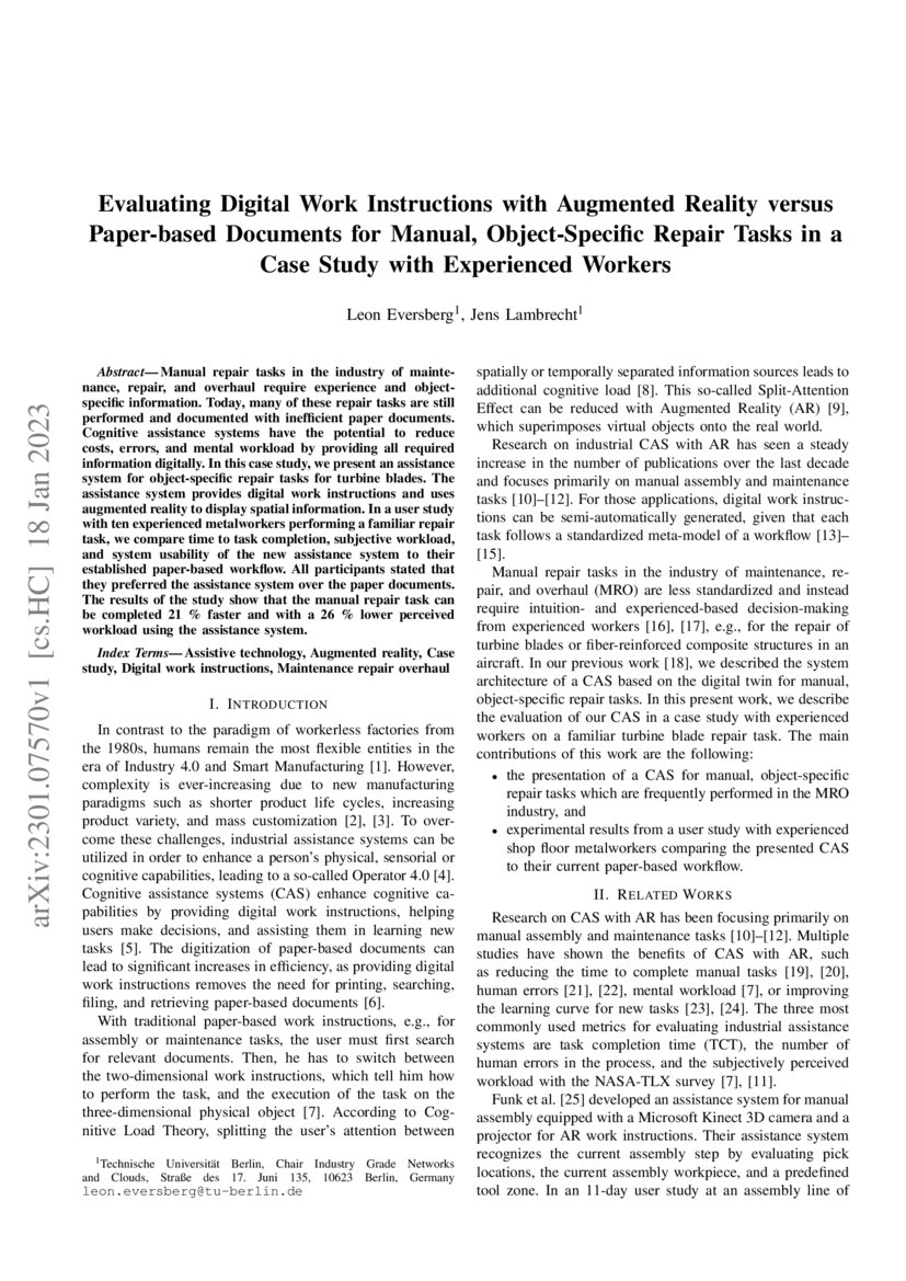 Evaluating Digital Work Instructions with Augmented Reality versus Paper-based Documents for ...