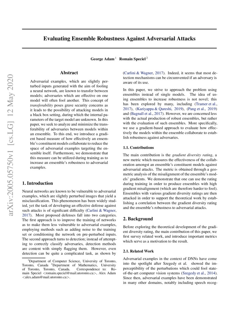 Evaluating Ensemble Robustness Against Adversarial Attacks Deepai