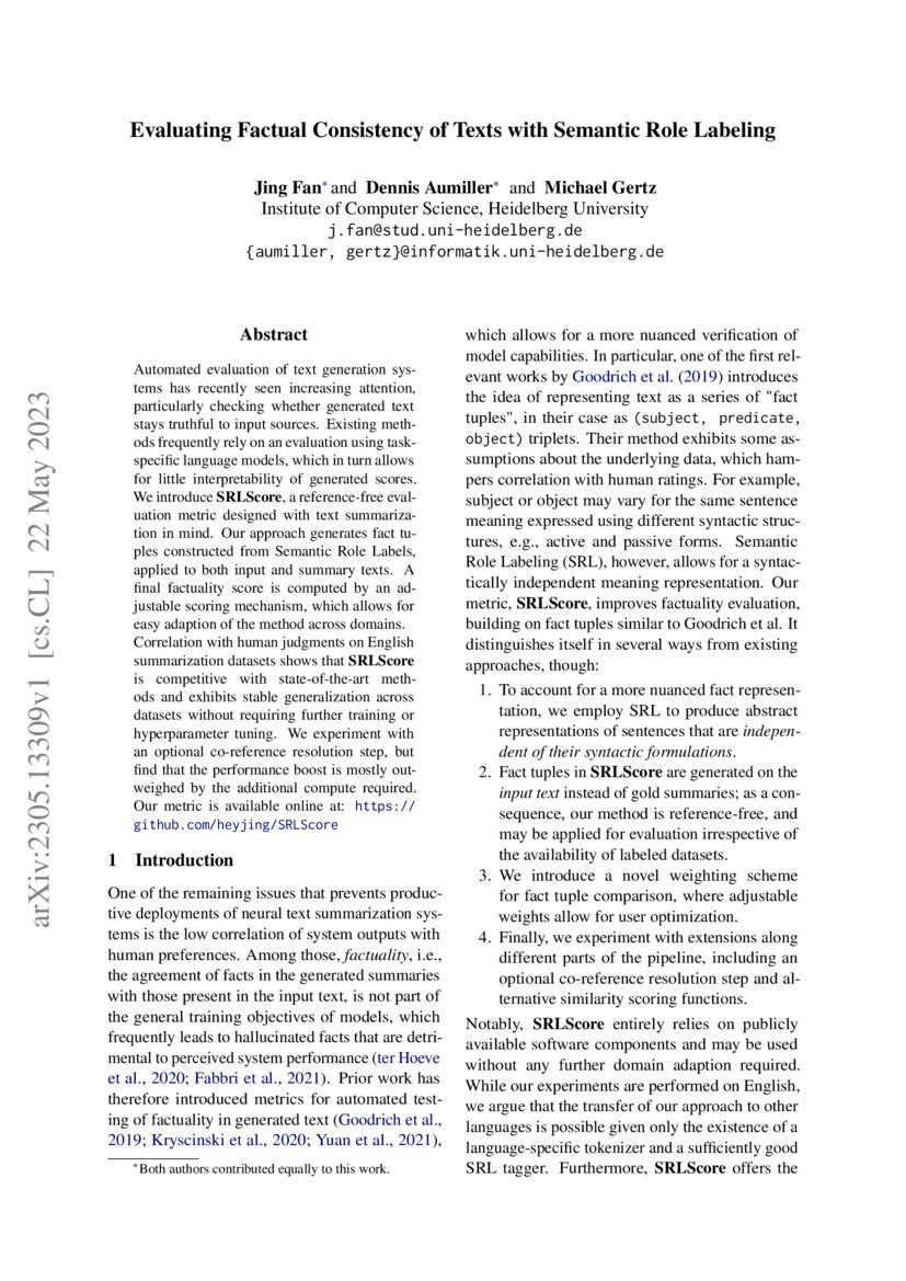 Evaluating Factual Consistency Of Texts With Semantic Role Labeling