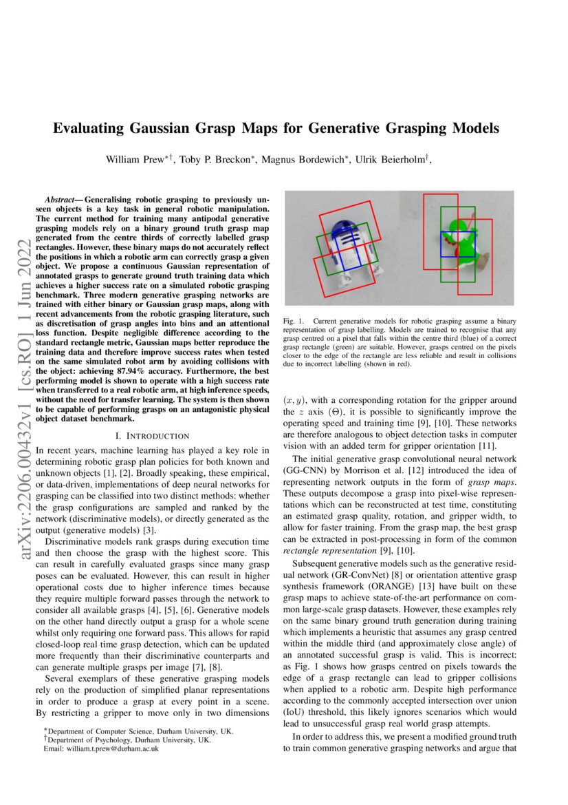 Evaluating Gaussian Grasp Maps for Generative Grasping Models | DeepAI