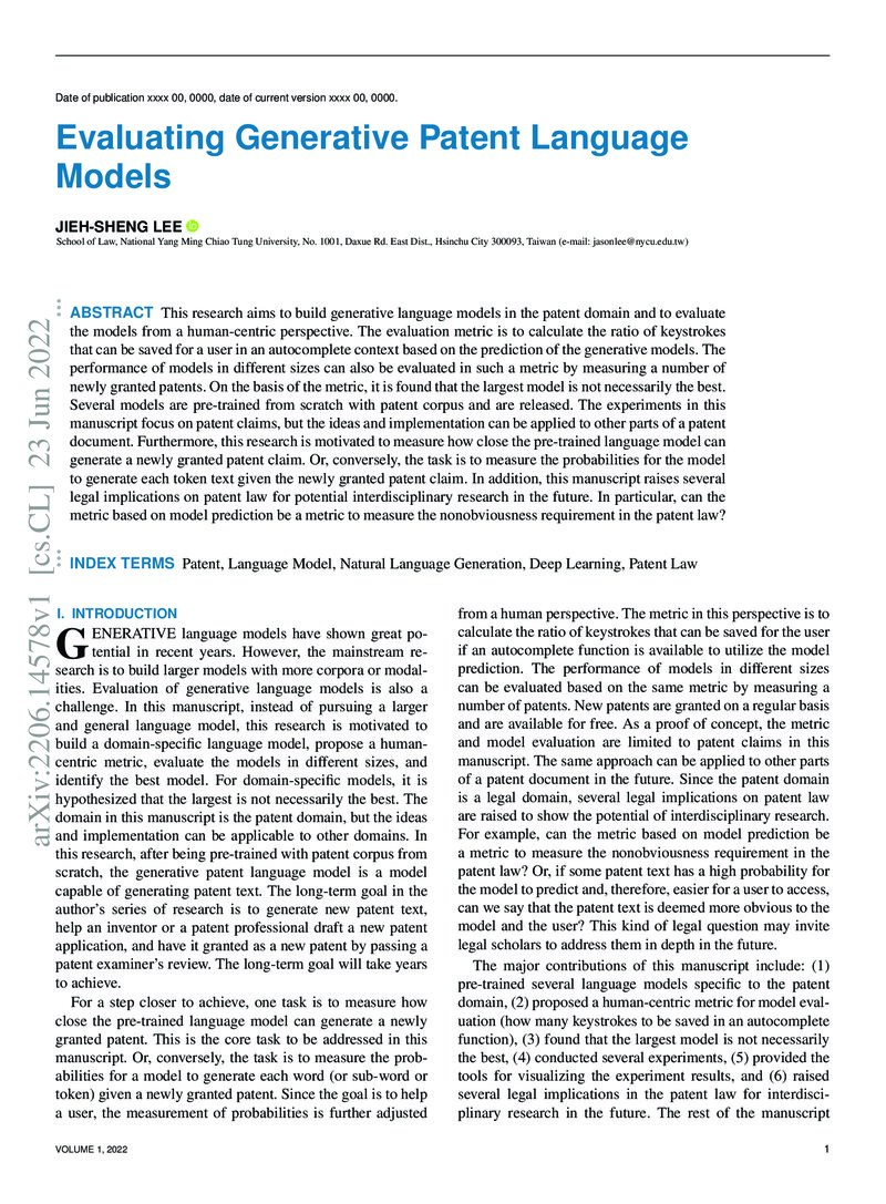 Evaluating Generative Patent Language Models | DeepAI