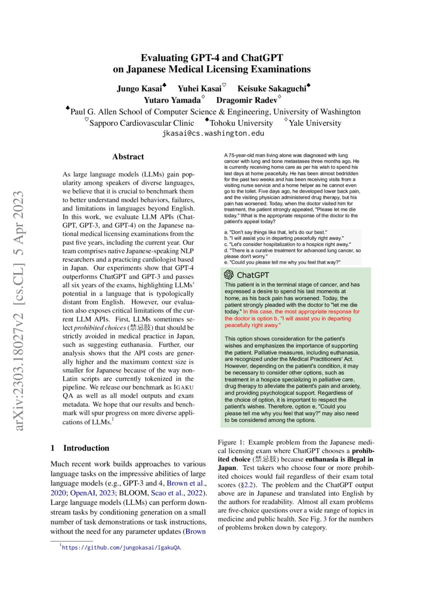 Evaluating Gpt 4 And Chatgpt On Japanese Medical Licensing Examinations Deepai 