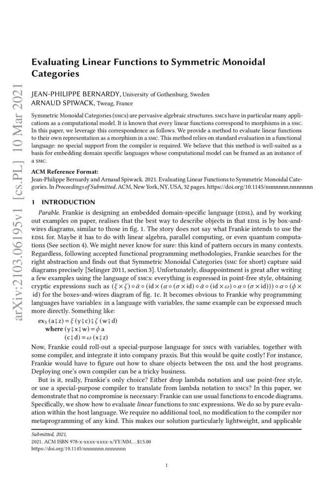 Evaluating Linear Functions To Symmetric Monoidal Categories Deepai