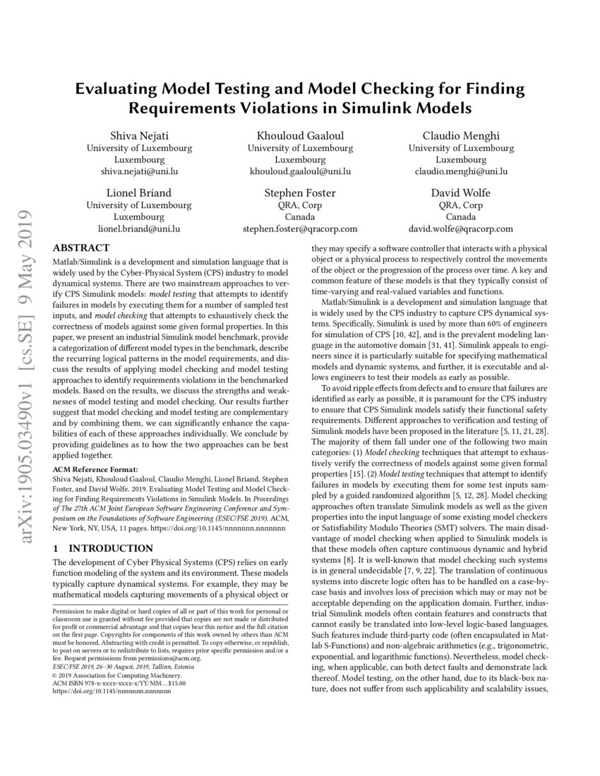 Evaluating Model Testing And Model Checking For Finding Requirements Violations In Simulink