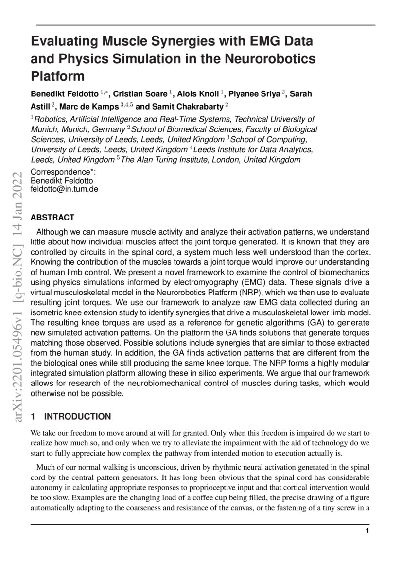 Evaluating Muscle Synergies with EMG Data and Physics Simulation in the ...