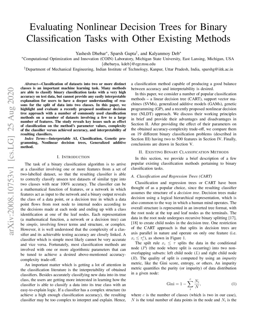 Evaluating Nonlinear Decision Trees for Binary Classification Tasks ...