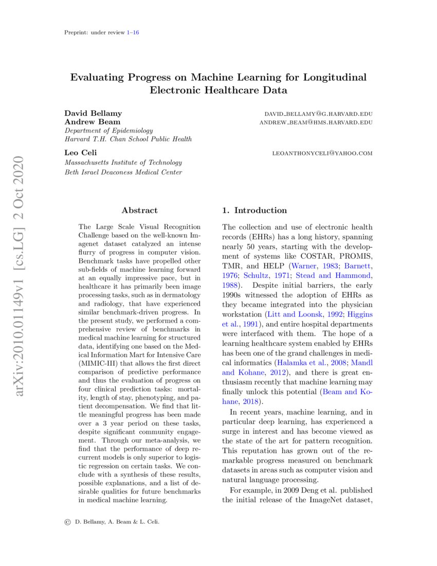 Evaluating Progress on Machine Learning for Longitudinal Electronic ...