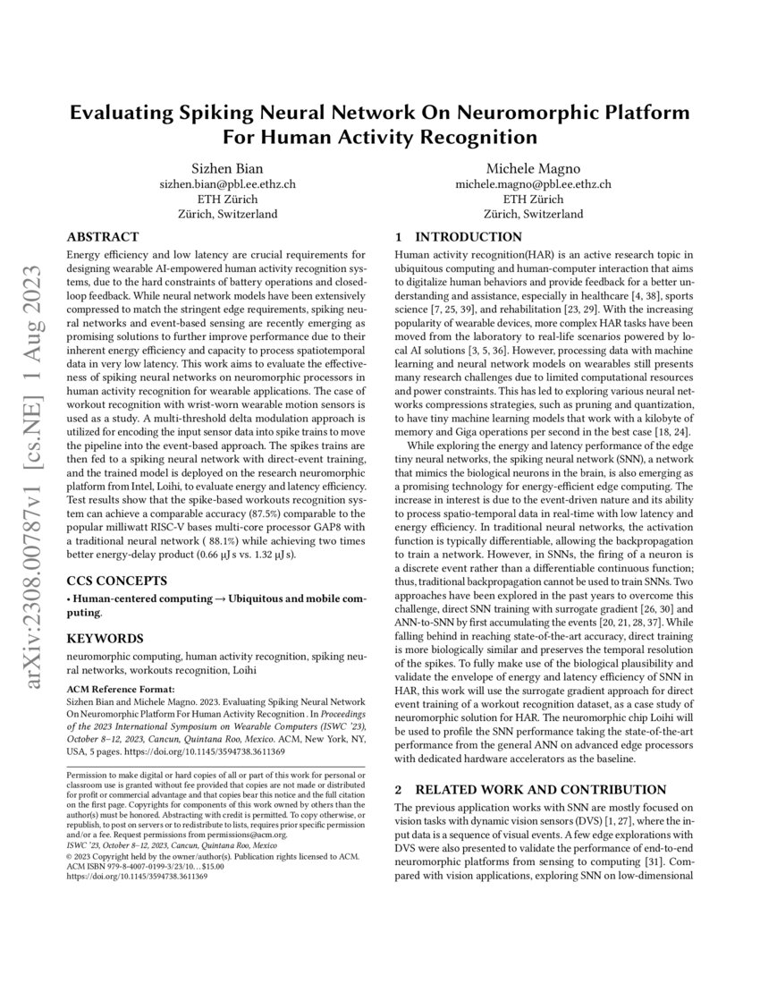Evaluating Spiking Neural Network On Neuromorphic Platform For Human Activity Recognition Deepai