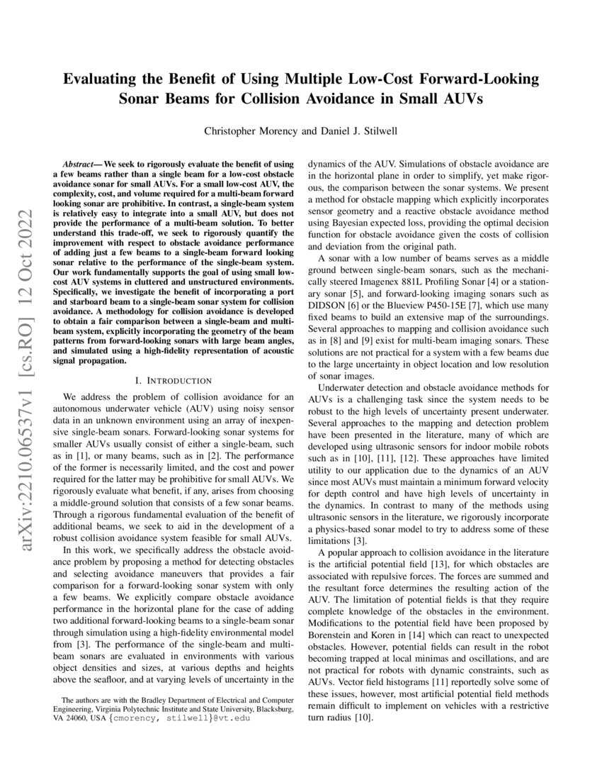 Evaluating the Benefit of Using Multiple Low-Cost Forward-Looking Sonar Beams for Collision ...
