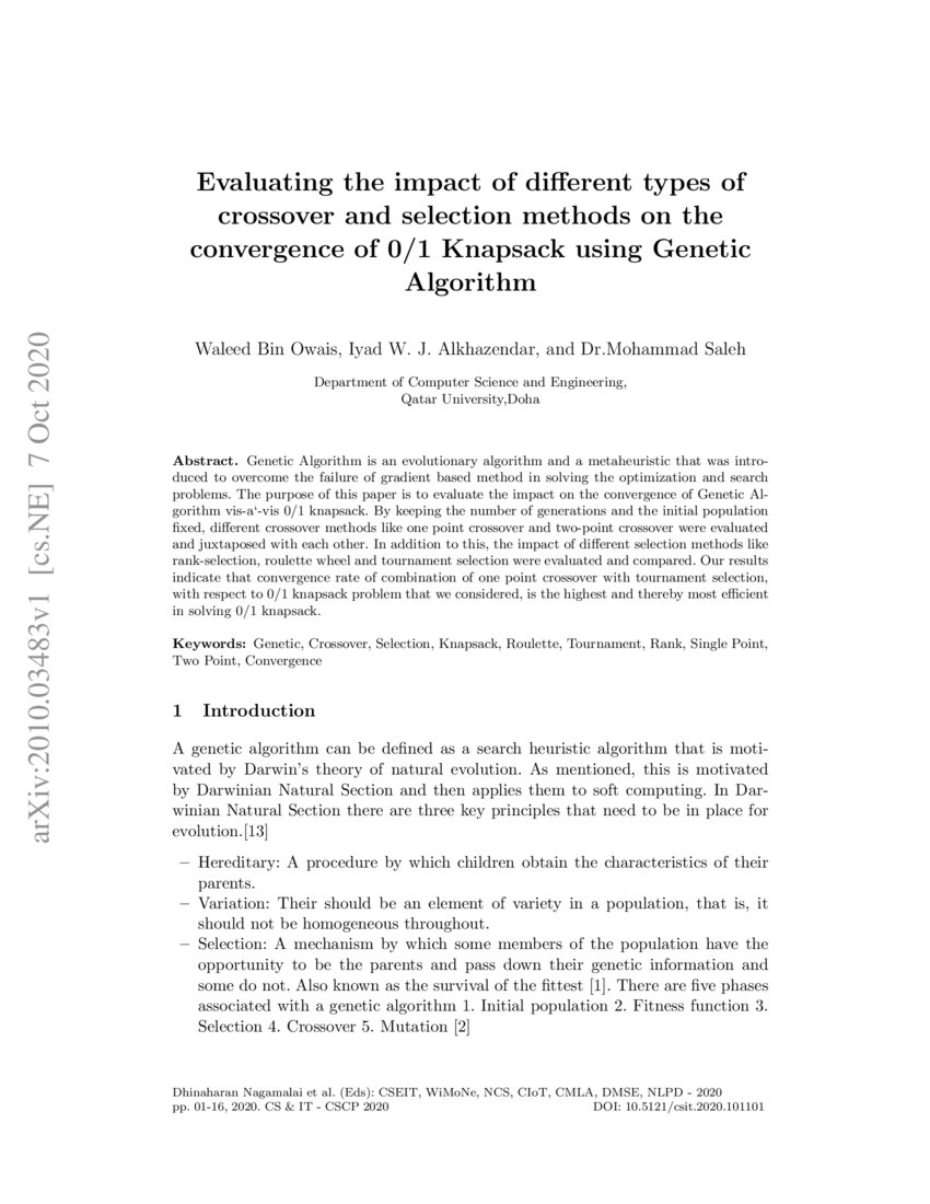 Evaluating The Impact Of Different Types Of Crossover And Selection