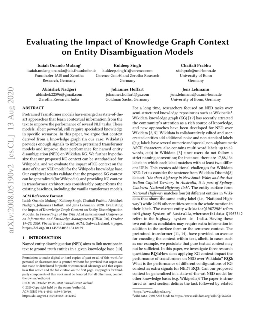 Evaluating the Impact of Knowledge Graph Context on Entity Disambiguation Models | DeepAI