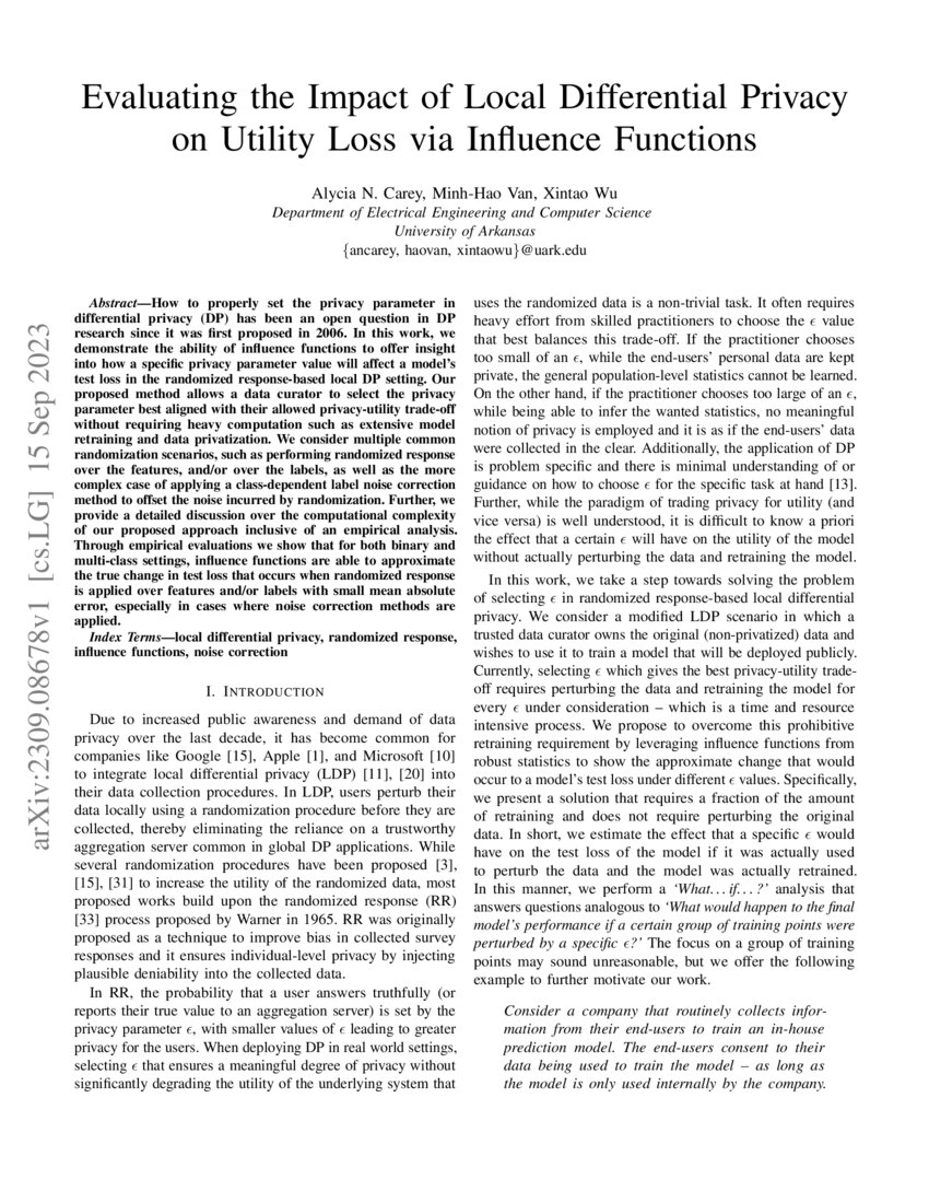 Evaluating the Impact of Local Differential Privacy on Utility Loss via Influence Functions | DeepAI
