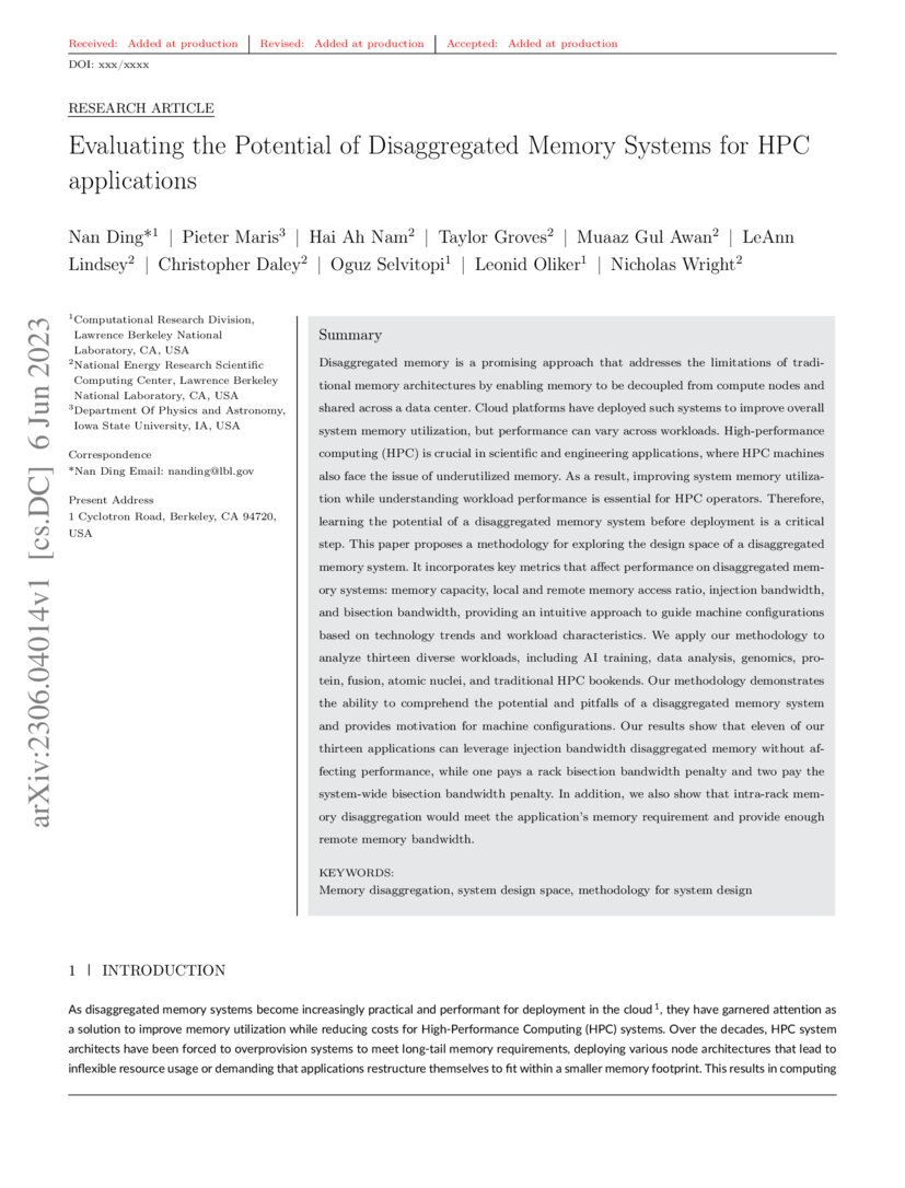 Evaluating The Potential Of Disaggregated Memory Systems For Hpc Applications Deepai 