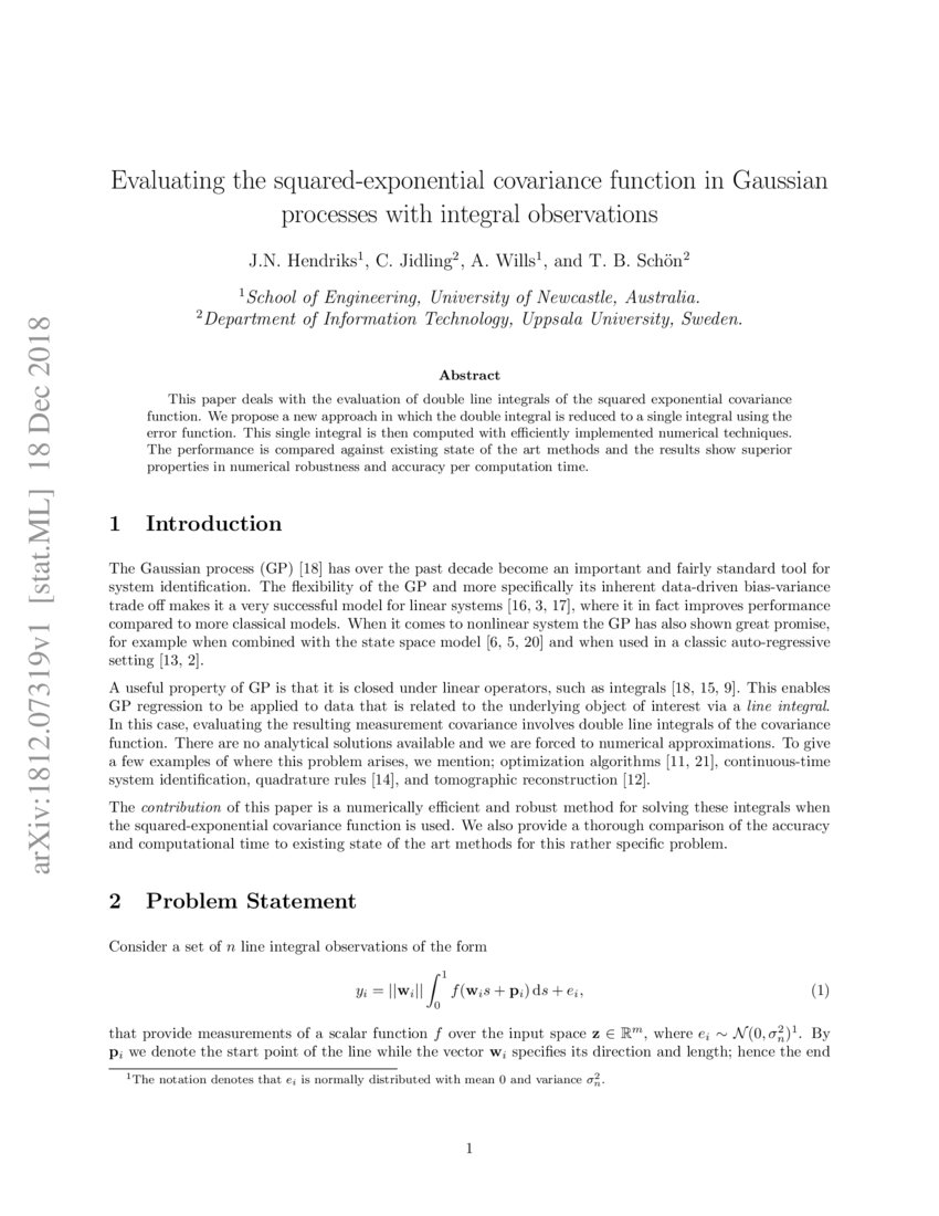 Evaluating The Squared Exponential Covariance Function In Gaussian
