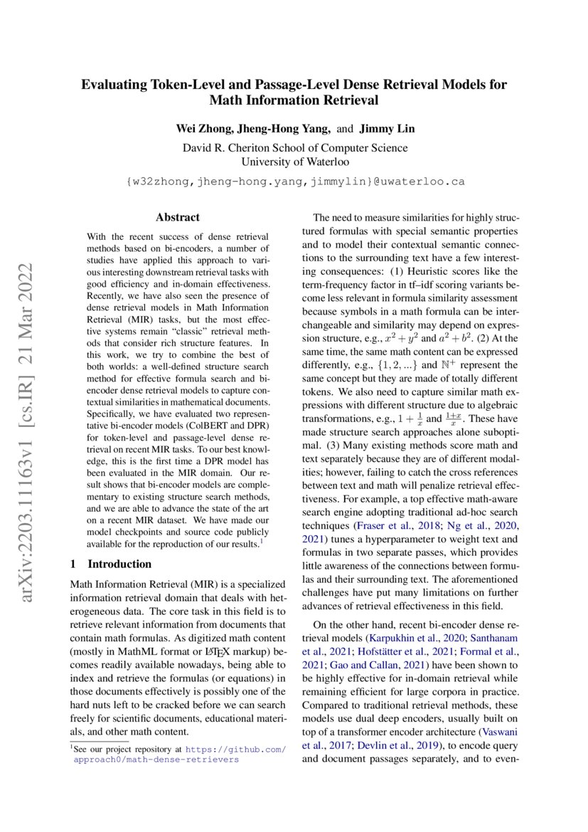 Evaluating Token-Level and Passage-Level Dense Retrieval Models for ...
