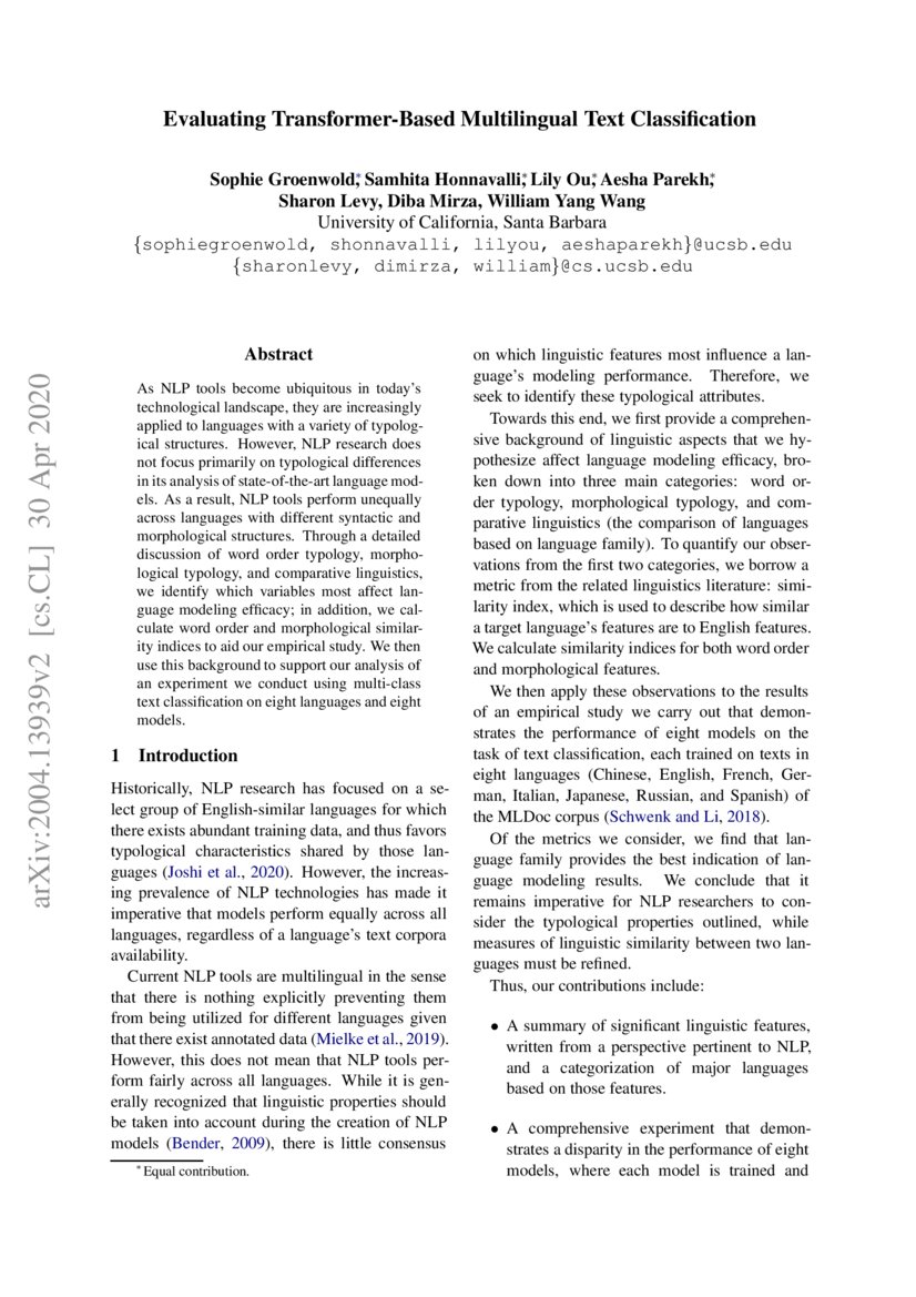 Evaluating Transformer-Based Multilingual Text Classification | DeepAI