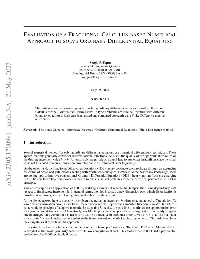 Evaluation Of A Fractional Calculus Based Numerical Approach To Solve