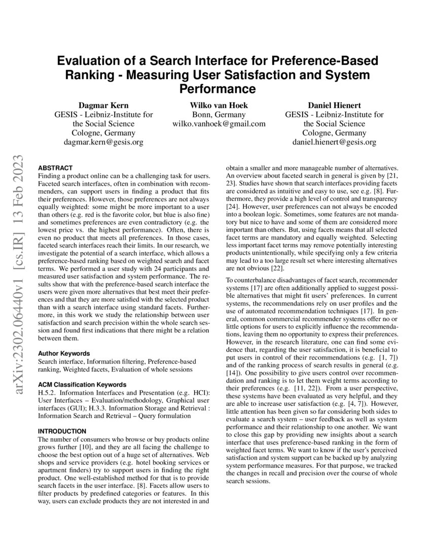 Evaluation of a Search Interface for Preference-Based Ranking – Measuring User Satisfaction and ...