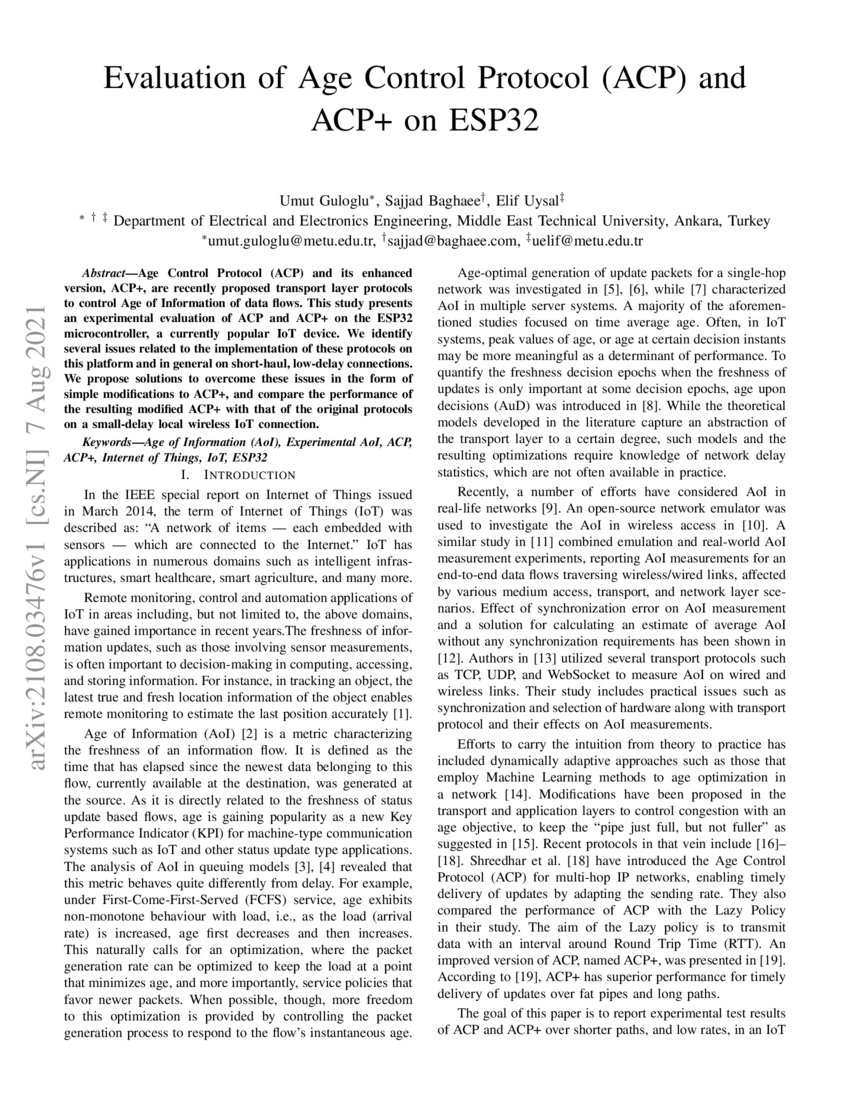 Evaluation of Age Control Protocol (ACP) and ACP+ on ESP32 | DeepAI