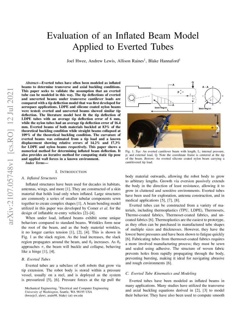 Evaluation of an Inflated Beam Model Applied to Everted Tubes | DeepAI