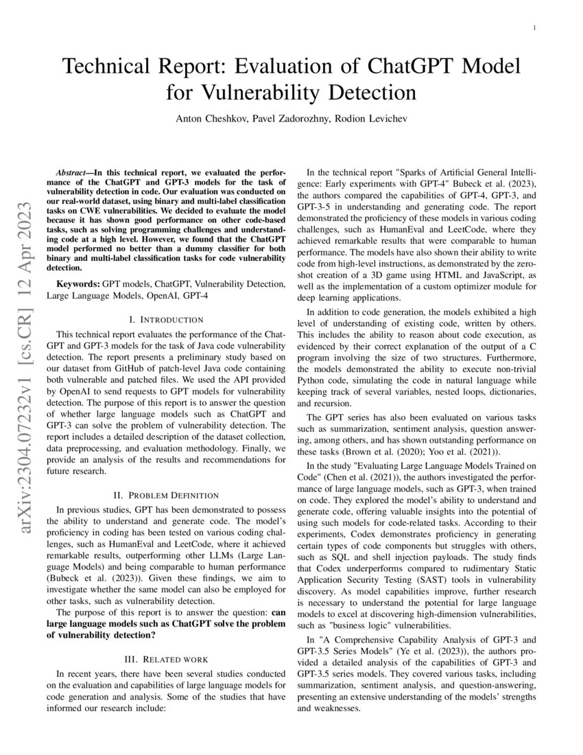 Evaluation of ChatGPT Model for Vulnerability Detection | DeepAI
