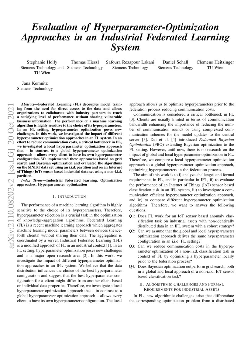 Evaluation Of Hyperparameter Optimization Approaches In An Industrial Federated Learning System