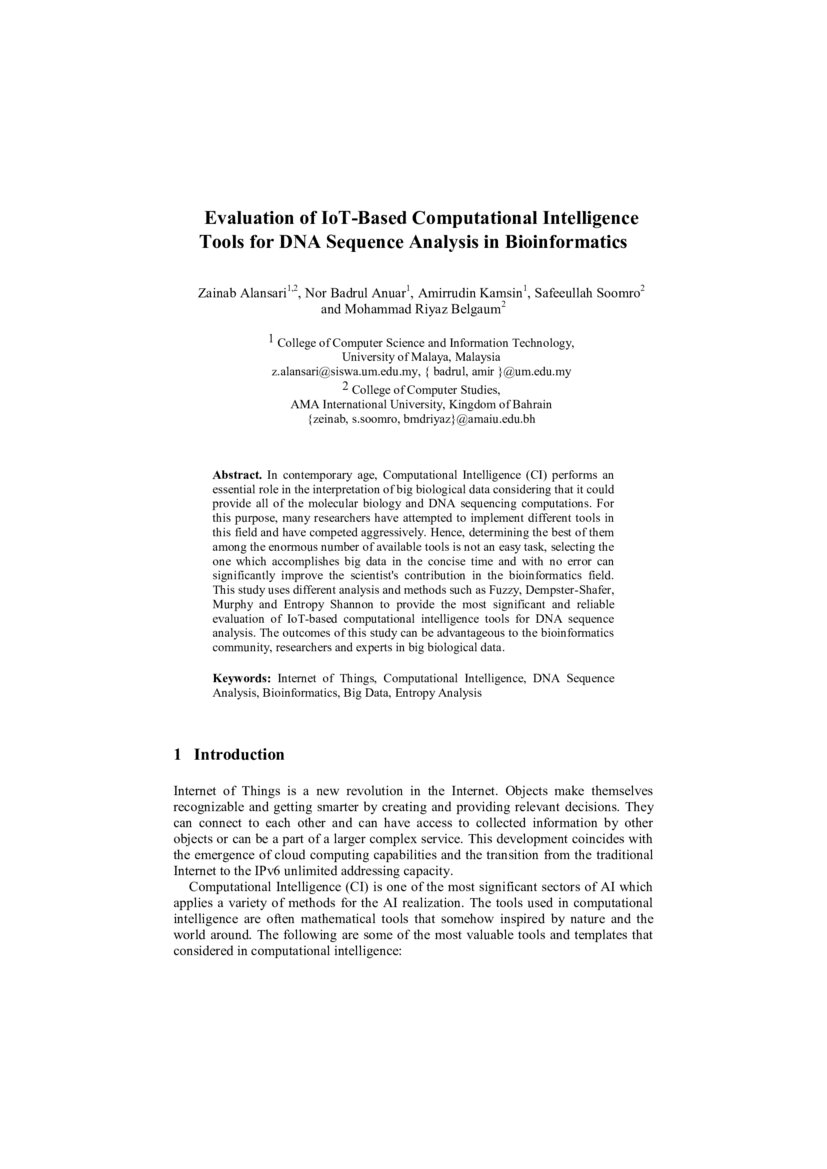Evaluation of IoT-Based Computational Intelligence Tools for DNA ...