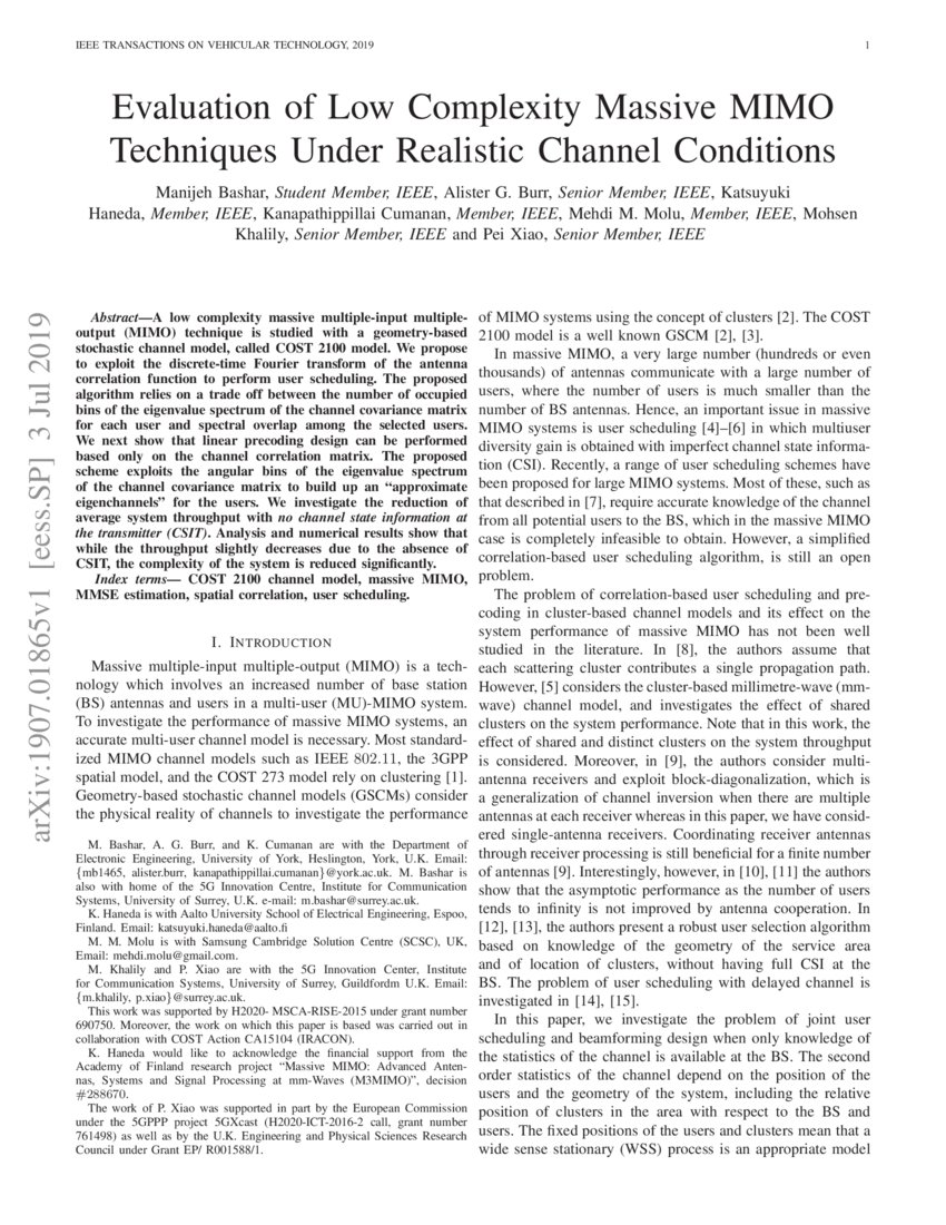 Evaluation Of Low Complexity Massive Mimo Techniques Under Realistic