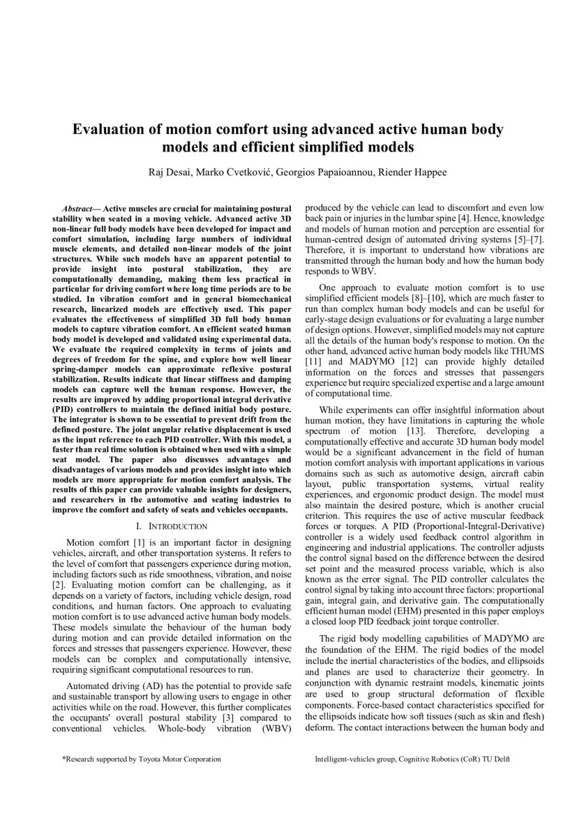 Evaluation of motion comfort using advanced active human body models ...