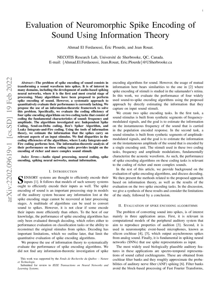 Evaluation Of Neuromorphic Spike Encoding Of Sound Using Information