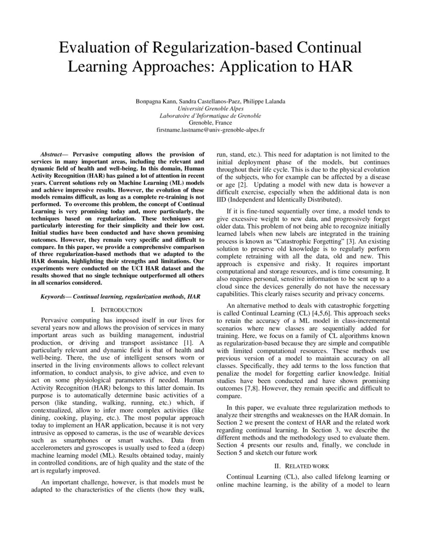 Evaluation of Regularization-based Continual Learning Approaches: Application to HAR | DeepAI