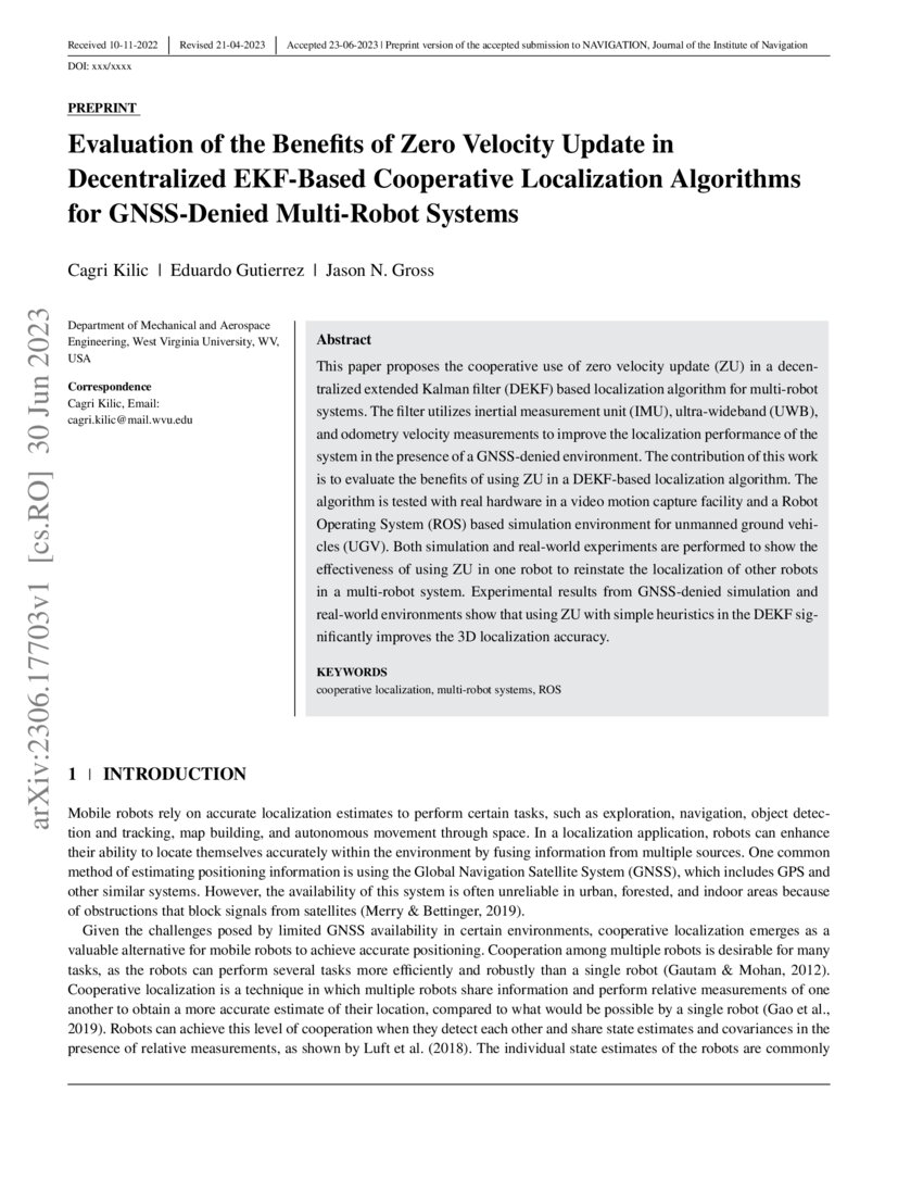Evaluation of the Benefits of Zero Velocity Update in Decentralized EKF-Based Cooperative ...
