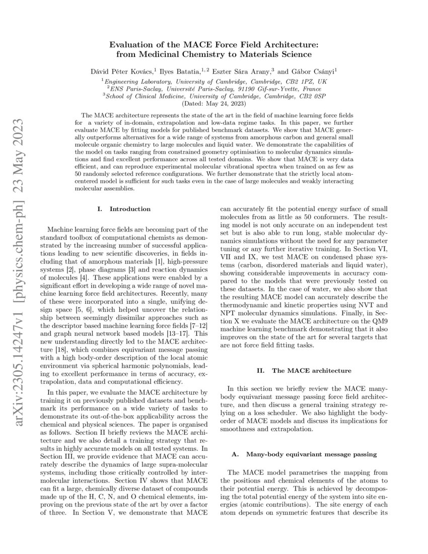 Evaluation of the MACE Force Field Architecture: from Medicinal ...