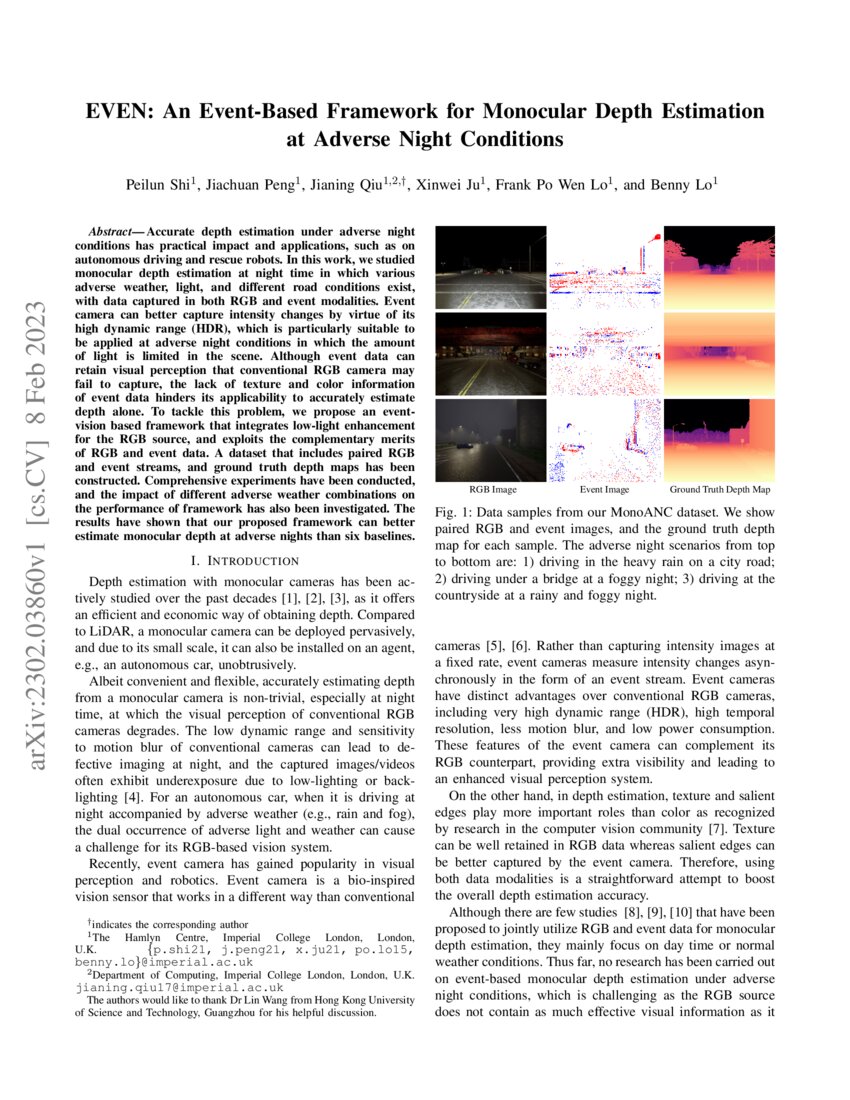 Even An Event Based Framework For Monocular Depth Estimation At Adverse Night Conditions Deepai
